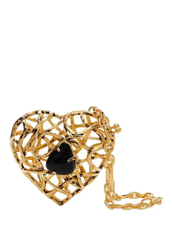 Saint Laurent Heart Embellished Clutch - Gold