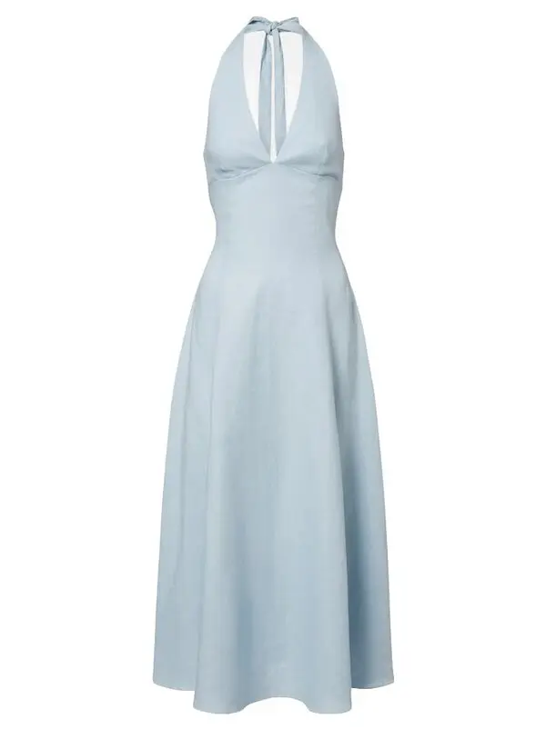 Faithfull The Brand Marais Shirred Linen Midi Dress - Blue