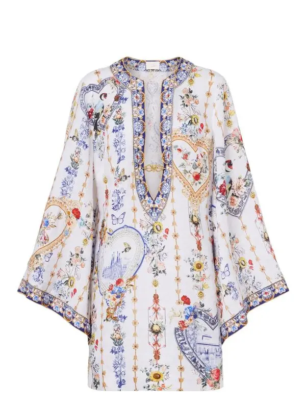 Camilla Cutout Printed Linen Kaftan - Multicoloured