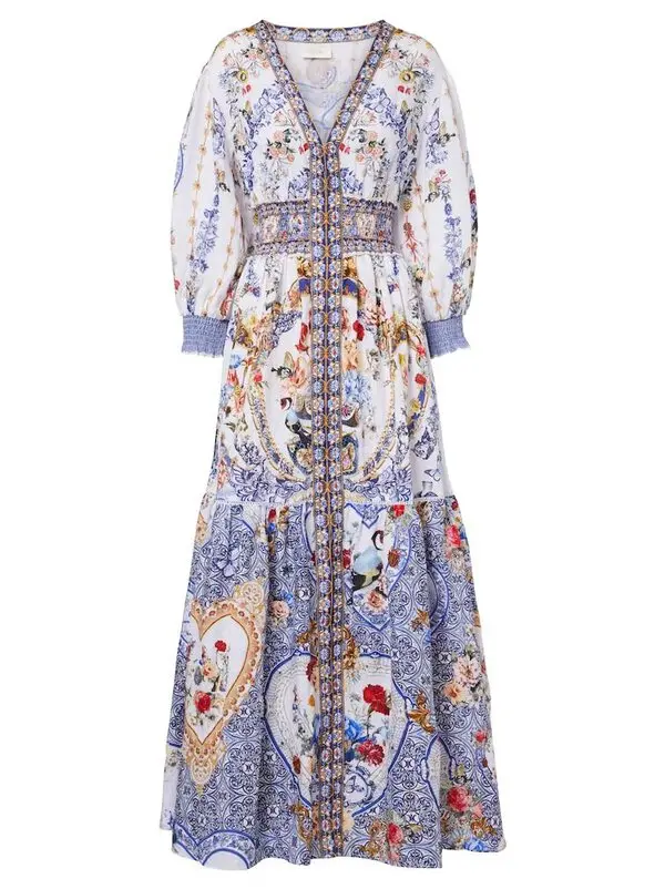 Camilla Printed Linen Maxi Dress - Multicoloured