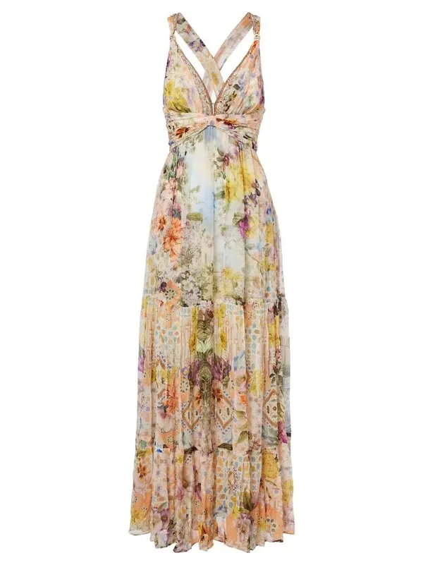 Camilla Embellished Floral Silk Maxi Dress - Multicoloured