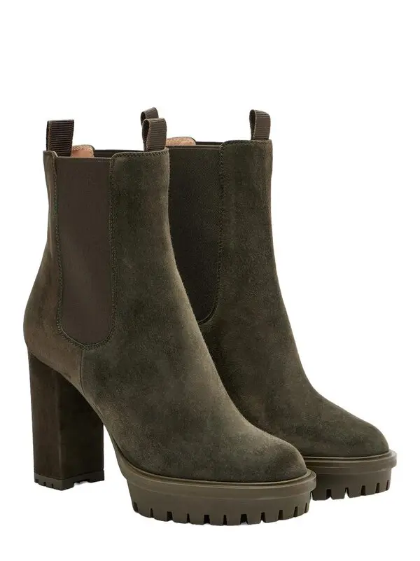 GIANVITO ROSSI Barry Suede Platform Ankle Boots - Green