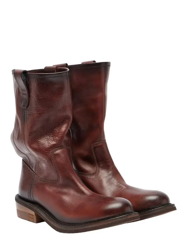 Miu Miu Foulé Leather Ankle Boots - Brown