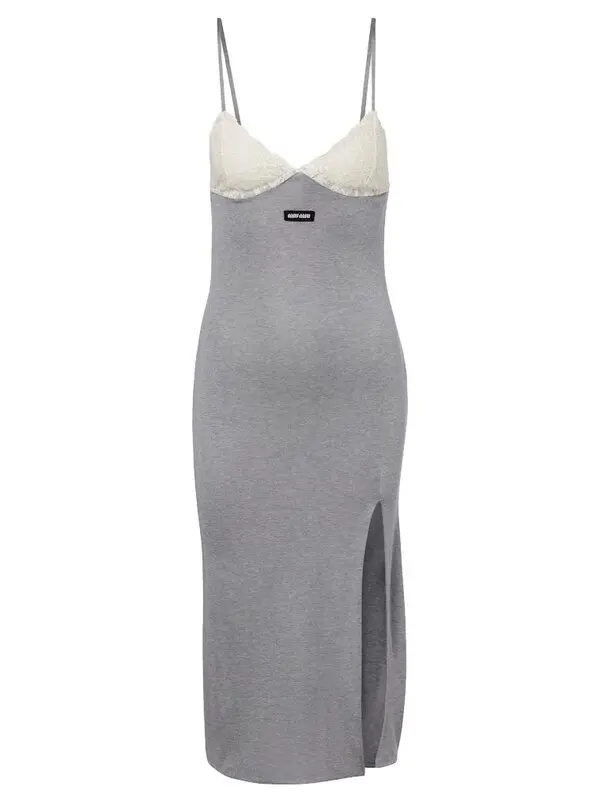 Miu Miu Lace-trimmed Silk Jersey Midi Dress - Grey