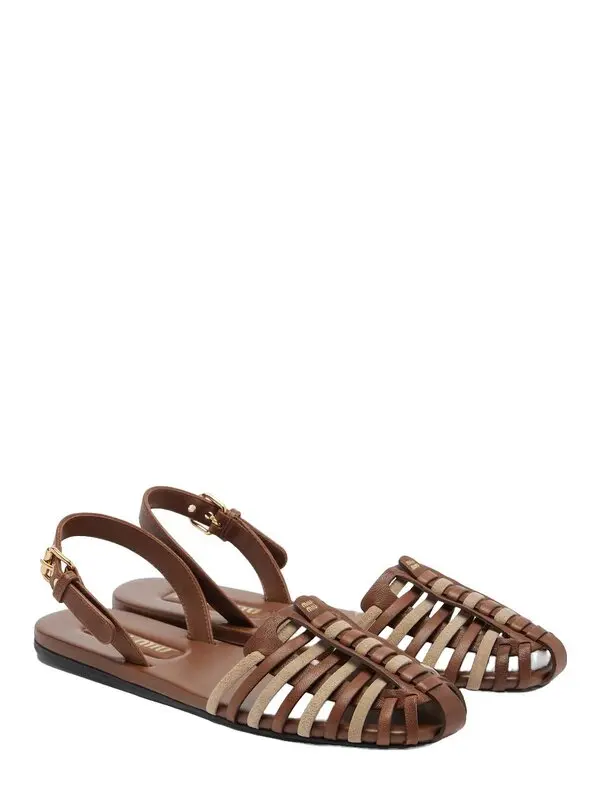 Miu Miu Leather And Suede Fisherman Sandals - Brown