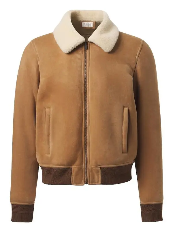 Saint Laurent Shearling-lined Suede Jacket - Beige