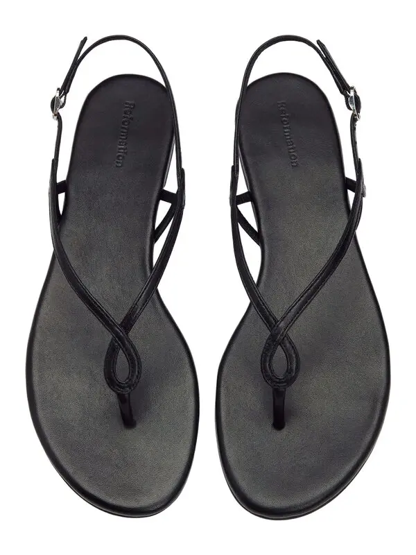 REFORMATION Luna Leather Flat Sandal - Black
