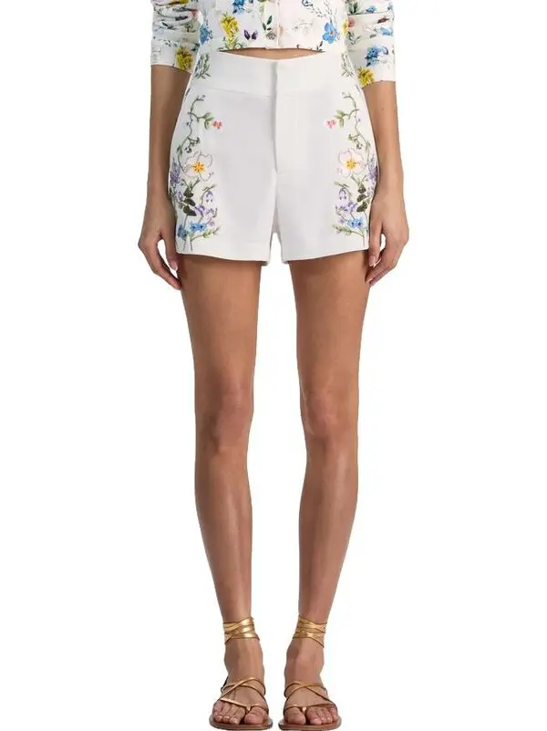 Alice + Olivia Cady Embroidered Short - White