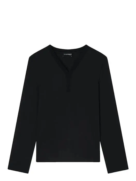 Emporio Armani Flowing Crêpe V-neck Blouse - Black