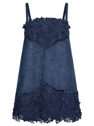 Oscar De La Renta Porcelain Flower Cutout Mini Dress - Denim