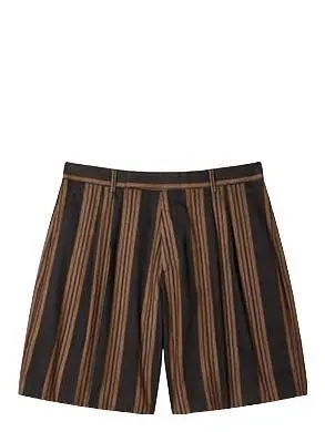 Paul Smith Stripe Pleated Cotton Shorts - Brown
