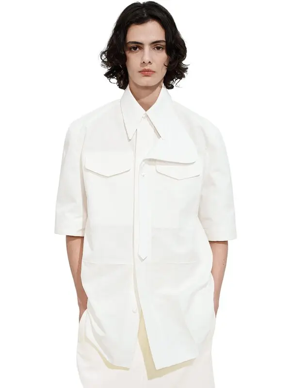 Bottega Veneta Compact Cotton Toile Shirt - Chalk