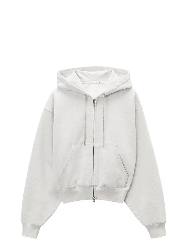 Alexander Wang Zip-up Hoodie With Rhinestone Drawcord - Grey