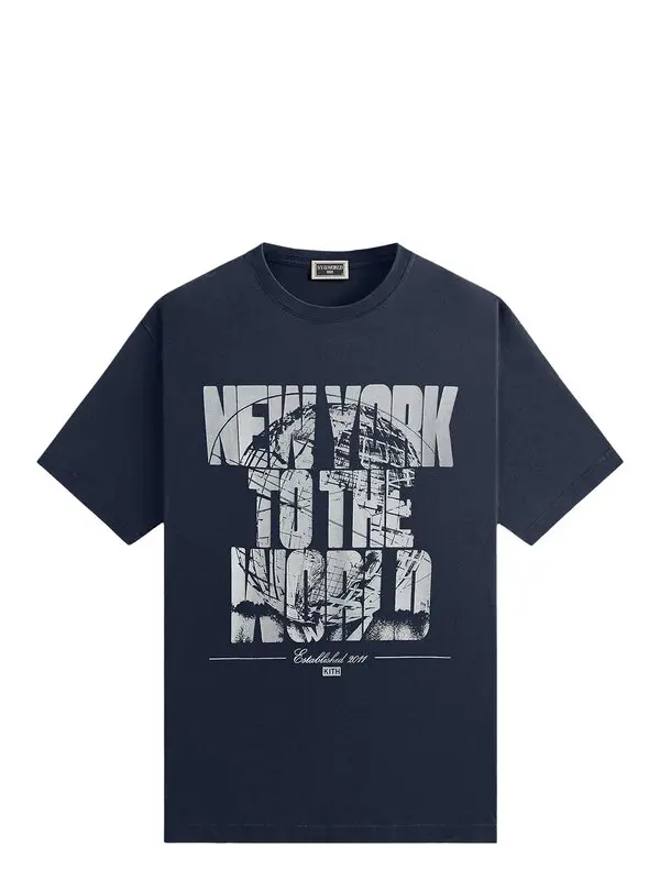 Kith Ny To The World Unisphere Vintage Tee - Blue