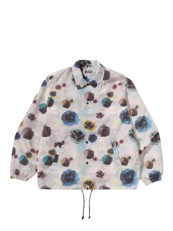 A BATHING APE Floral Camo Coach Jacket - Cream