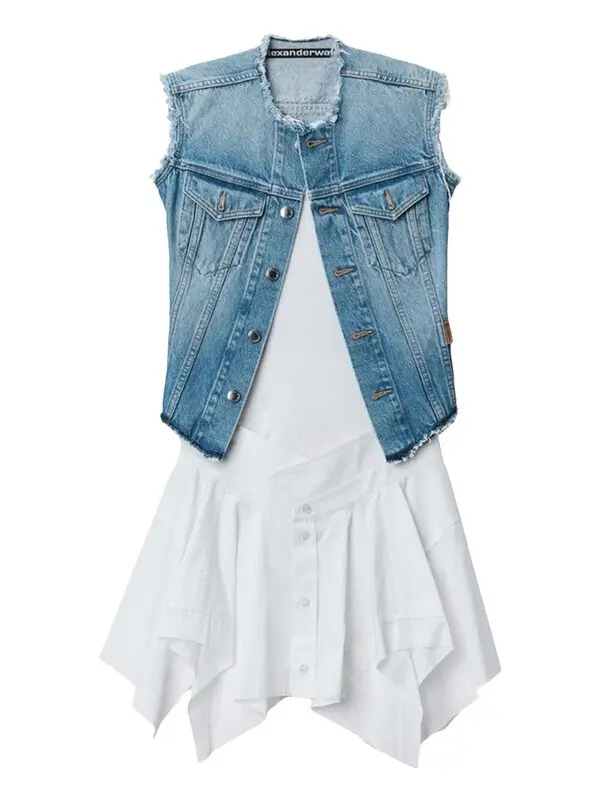 Alexander Wang Layered Dress With Denim Vest - Blue