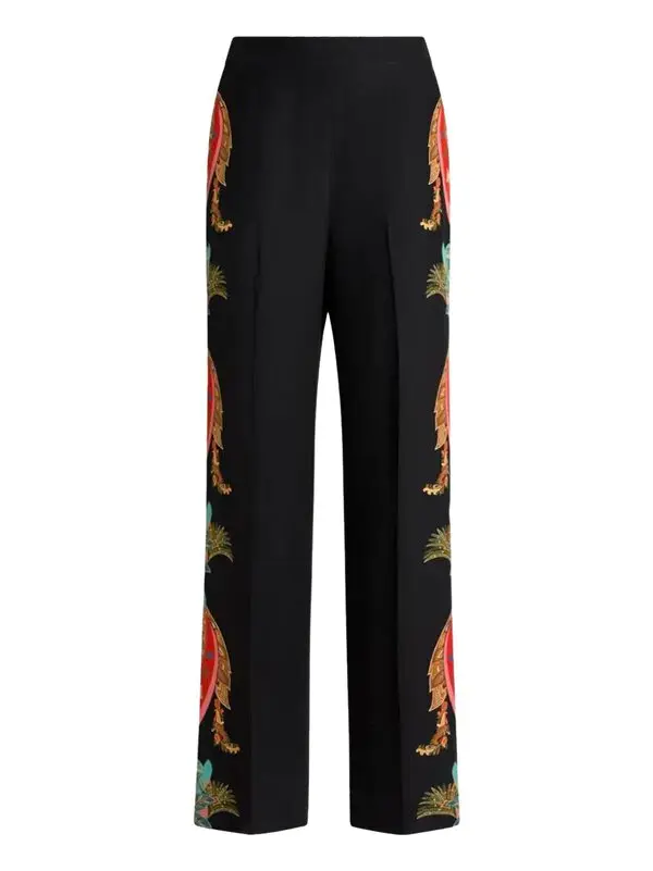 Etro Palazzo Pants In Silk With Paisley Foliage Print - Black