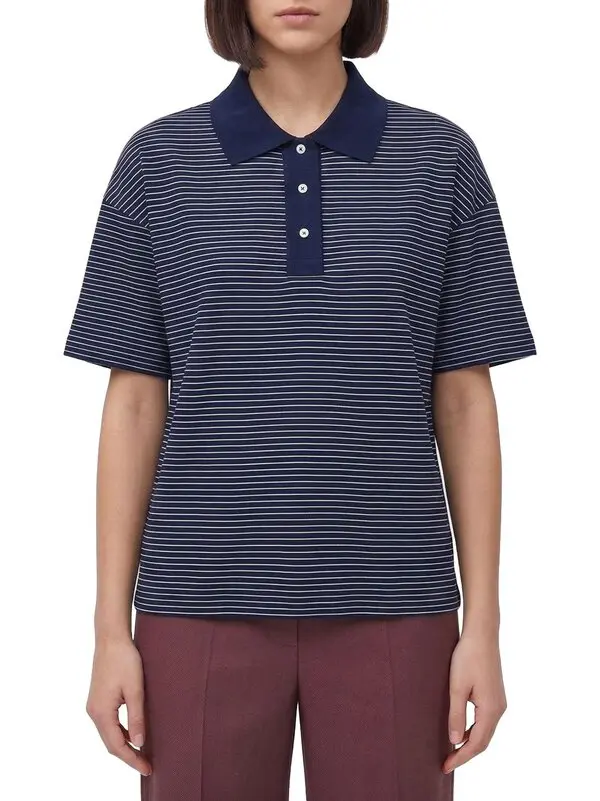 AMI Paris Striped Cotton Polo Shirt - Ink