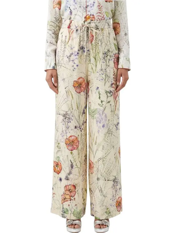 Alexander McQueen Floral Wide Leg Pants - Ivory