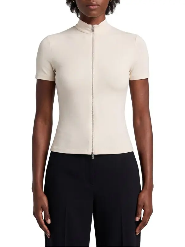 Alexander Wang Short Sleeve Zip Up Top - Ivory