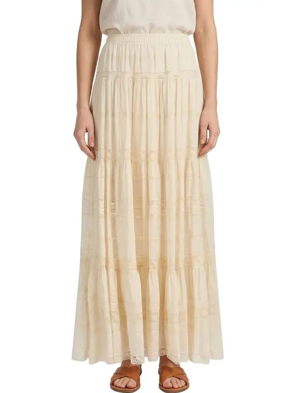 Ermanno Scervino Tiered Maxi Skirt With Lace - White