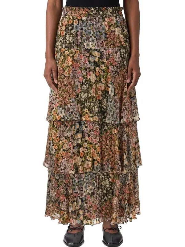 Valentino Garavani Tiered Floral Pleated Maxi Skirt - Multicolor