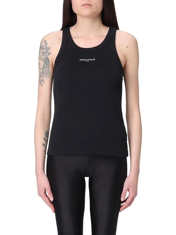 Maison Kitsuné Ribbed Logo Tank Top - Black