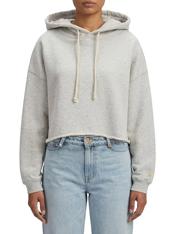 GOLDEN GOOSE Cropped Cotton Hoodie - Grey