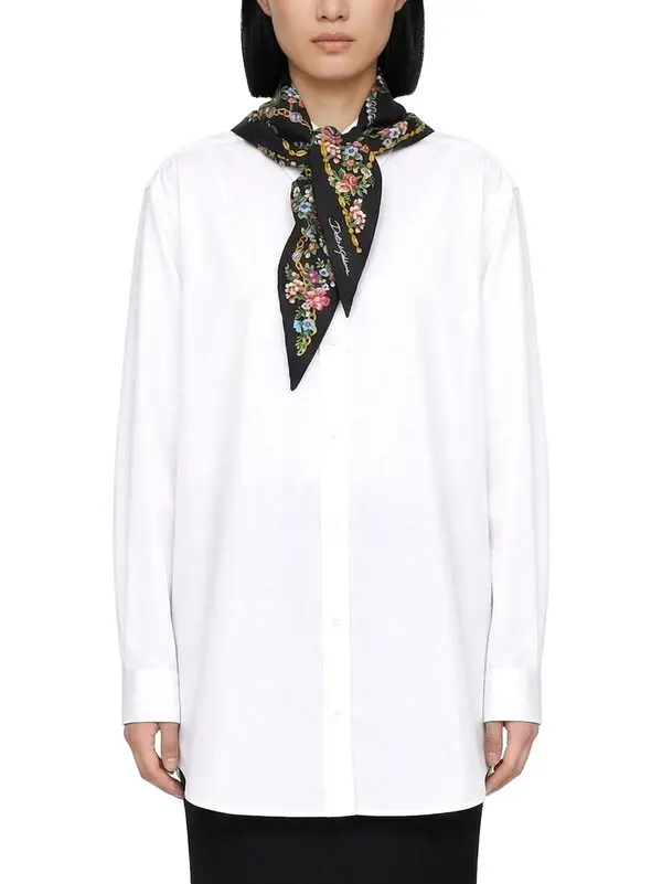Dolce & Gabbana Cotton And Silk Shirt With Embroidered Collar Detail - White