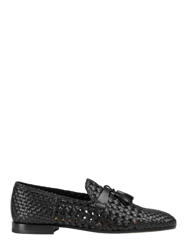 DOUCAL'S Woven Leather Loafers With Tassel Detail - Black