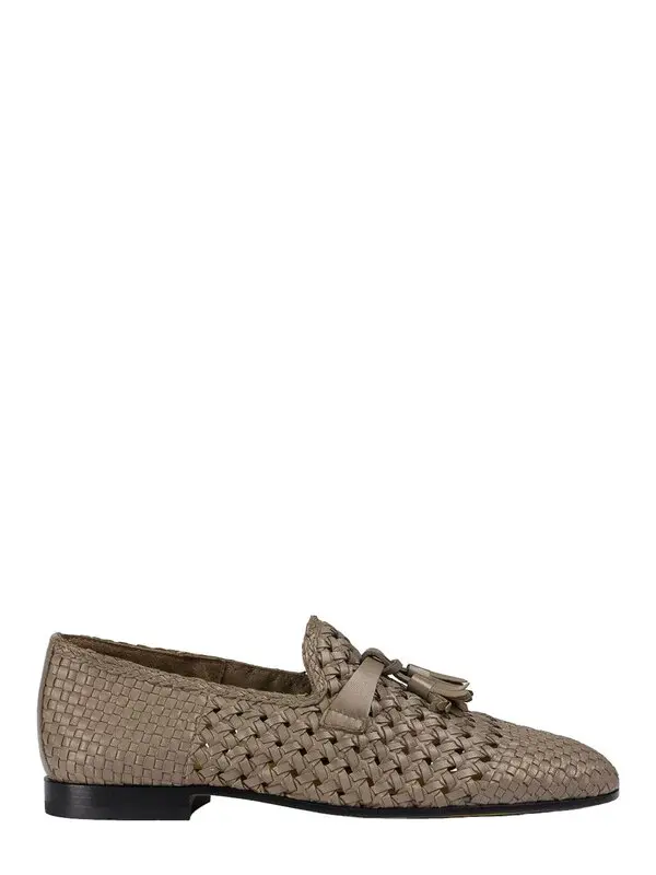 DOUCAL'S Woven Leather Loafers With Tassel Detail - Mud