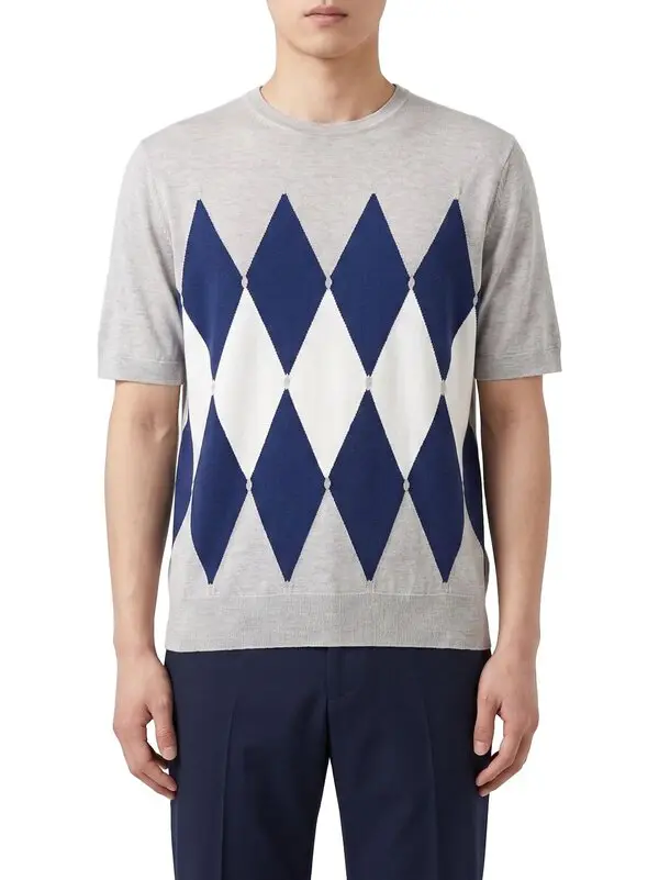 BALLANTYNE Argyle Knit Top - Grey 1