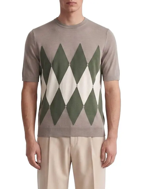 BALLANTYNE Diamond Pattern Crew Neck Short Sleeve Pullover - Grey