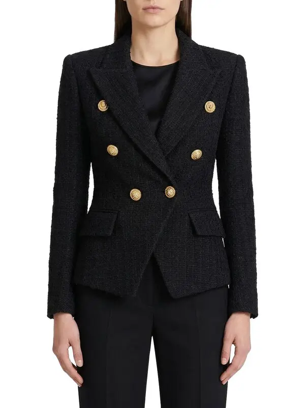 Balmain Double-breasted Wool Blend Blazer - Black