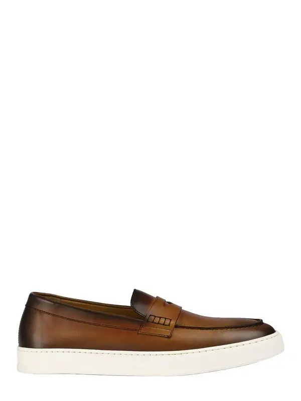 DOUCAL'S Leather Loafers With Saddle Strap Detail - Brown