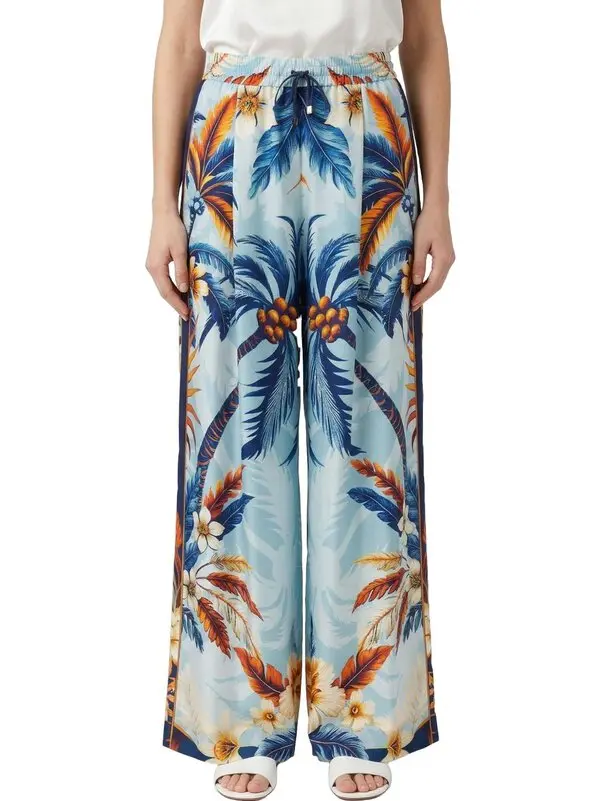 F.R.S FOR RESTLESS SLEEPERS Tropical Print Silk Palazzo Trousers - Blue