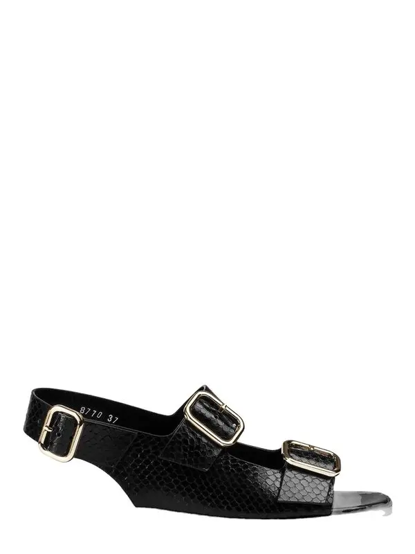 DOUCAL'S Python Print Leather Slingback Sandals - Black