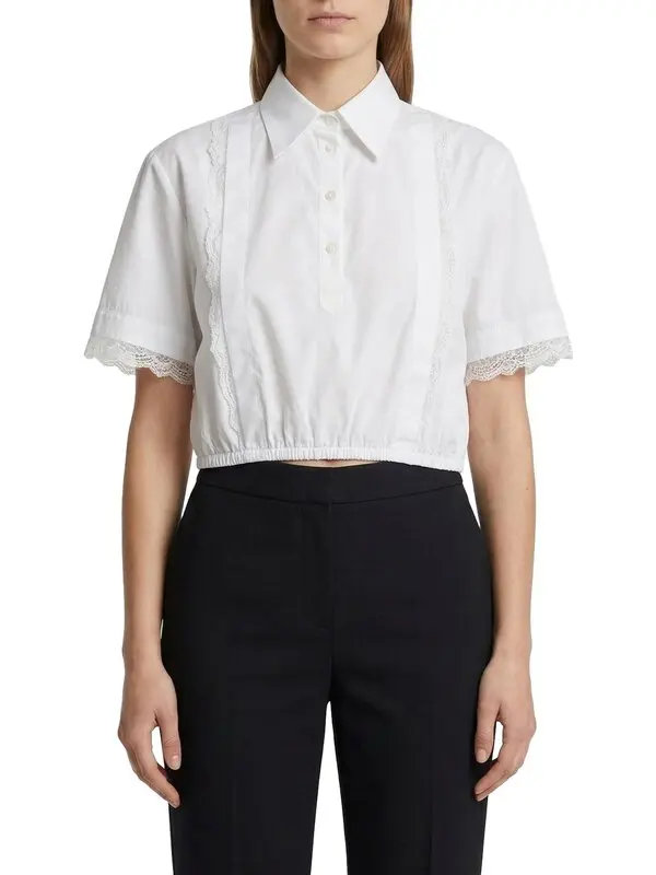 Ermanno Scervino Cropped Cotton Shirt With Lace Trim - White