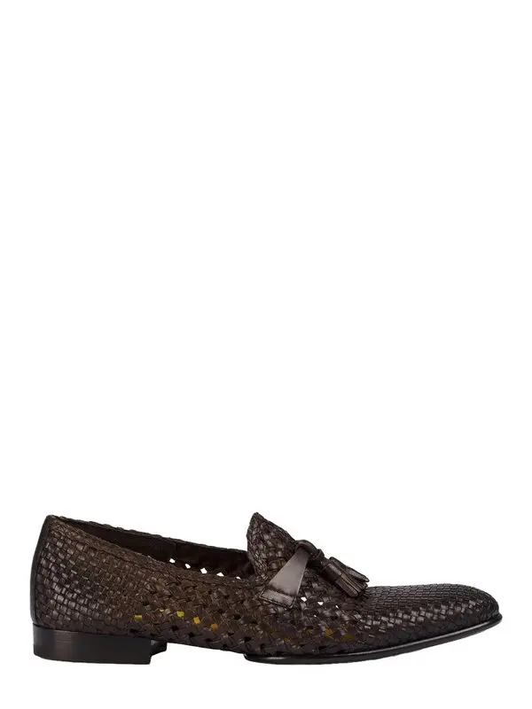 DOUCAL'S Woven Leather Loafers With Tassel Detailing - Dark
