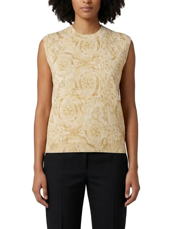 Versace Baroque Print Silk Sleeveless Top - Yellow