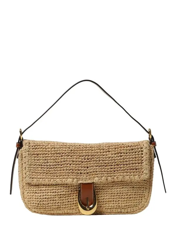 Staud Woven Shoulder Bag With Buckled Closure - Sand