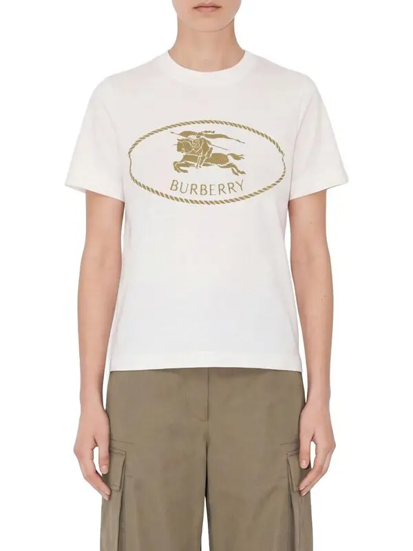 Burberry Slim Fit Cotton T-shirt With Equestrian Knight Logo - Beige