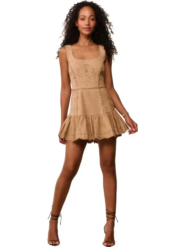LoveShackFancy Chrysanthe A-line Mini Dress - Berkshire Tan
