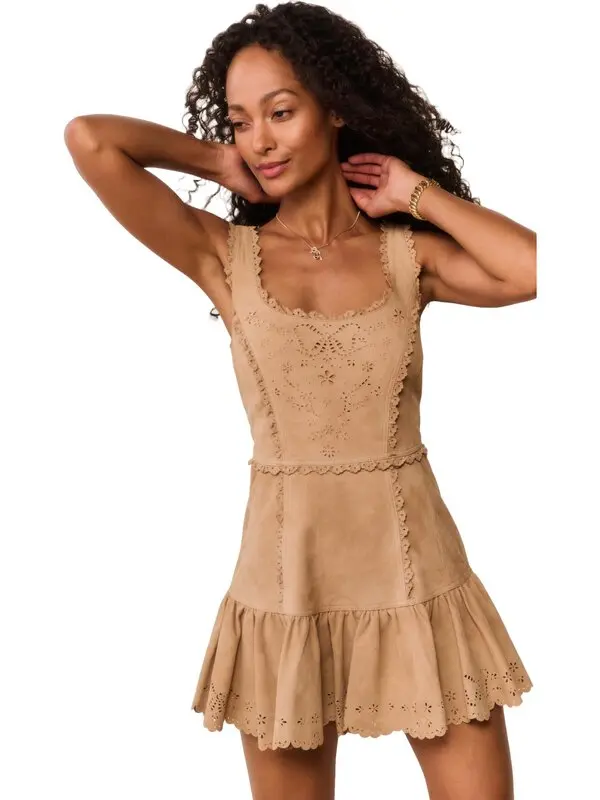LoveShackFancy Chrysanthe A-line Mini Dress - Berkshire Tan