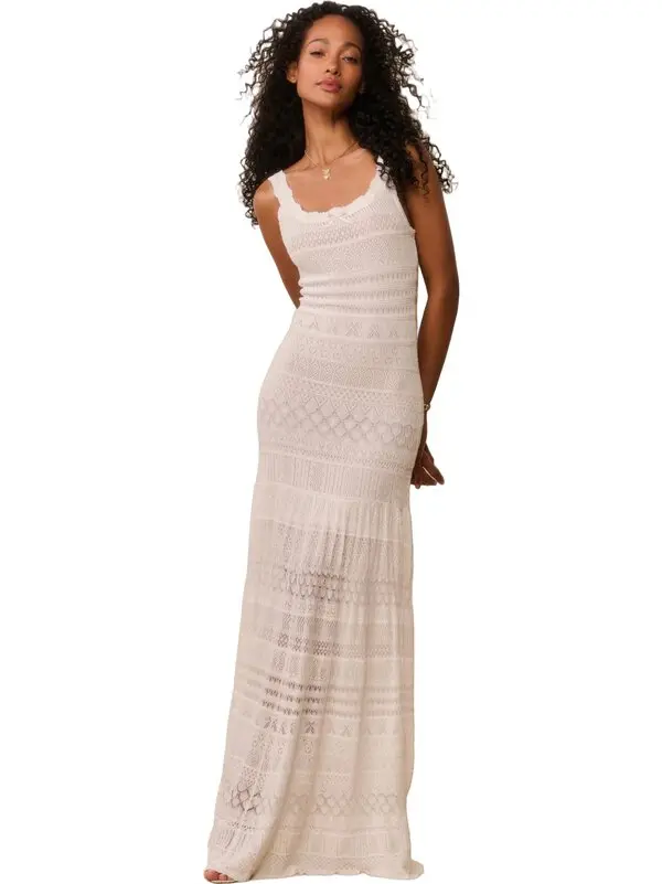 LoveShackFancy Solenne Pointelle Knit Maxi Dress - Light Chai