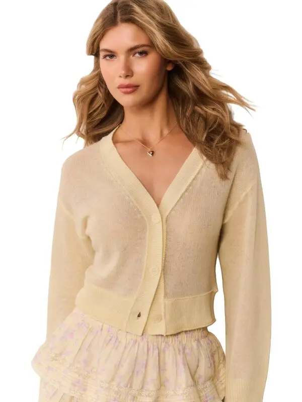 LoveShackFancy Lawrence Lightweight Cashmere Cardigan - Light Lemon