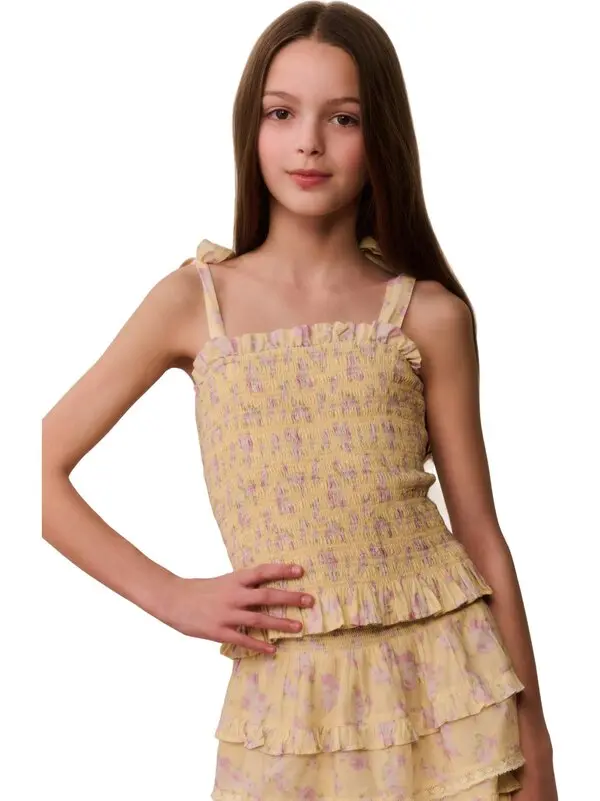 LoveShackFancy Tween Merrinelle Blooming Floral Top - Lemon Spritz