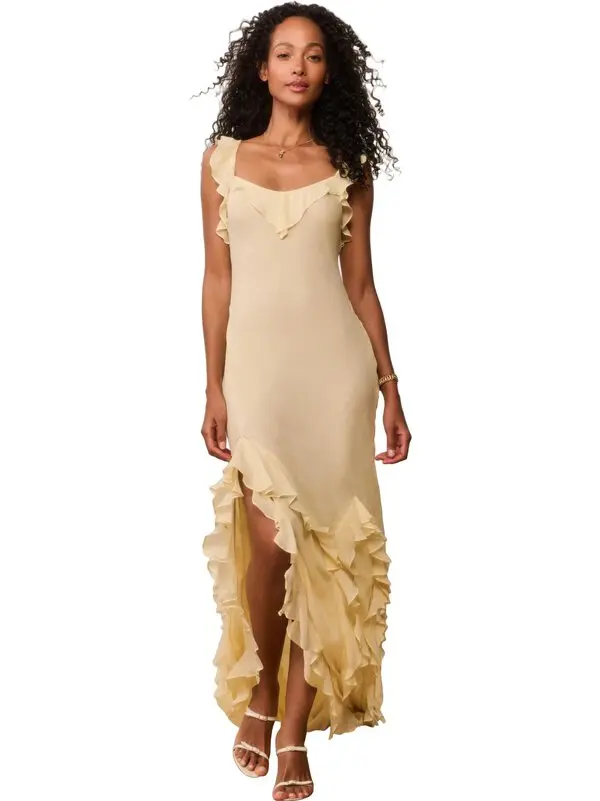 LoveShackFancy Roseline Chiffon Ruffle Maxi Dress - Butter Lemon