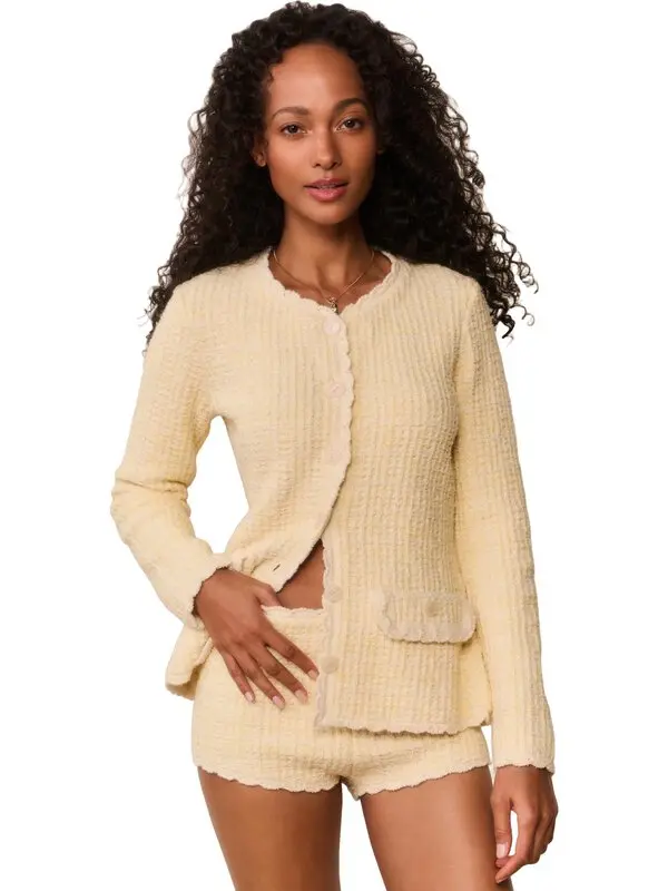 LoveShackFancy Gaililee Knit Tweed Cardigan - Daylily Yellow