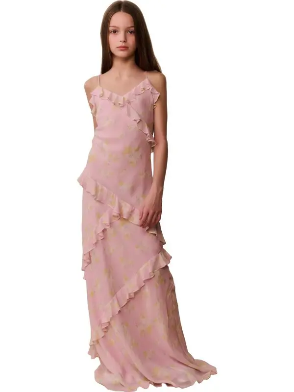 LoveShackFancy Tween Rialto Floral Chiffon Maxi Dress - Wisteria Sun